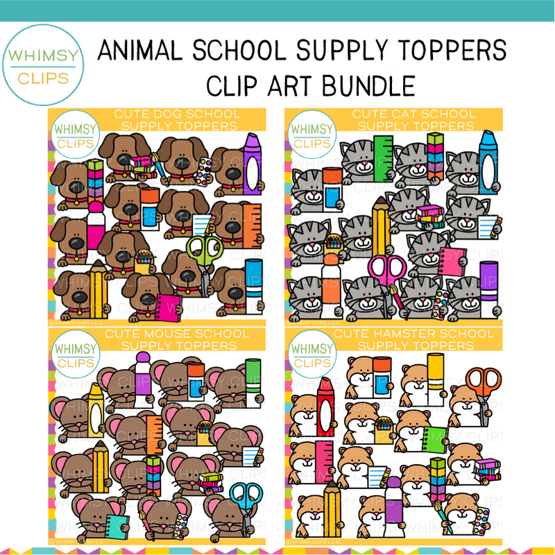 Animal School Supply Page Toppers Clip Art Bundle, Images ...