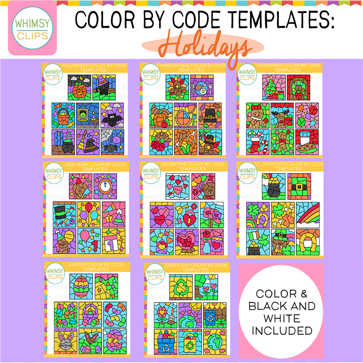 Holidays Color By Code Templates Clip Art Bundle – Whimsy Clips
