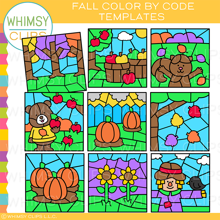 Four Seasons Color By Code Clip Art Templates Bundle – Whimsy Clips