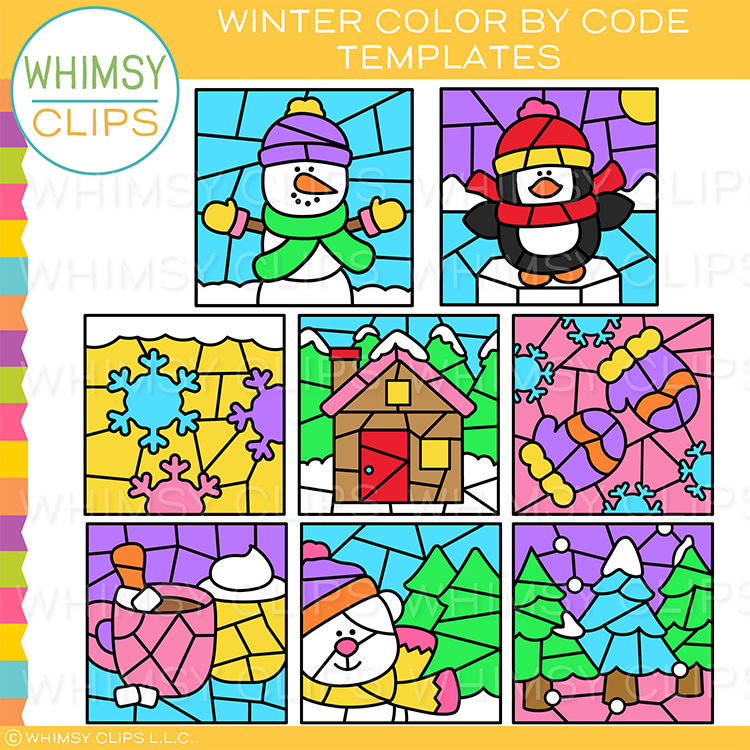 Four Seasons Color By Code Clip Art Templates Bundle – Whimsy Clips