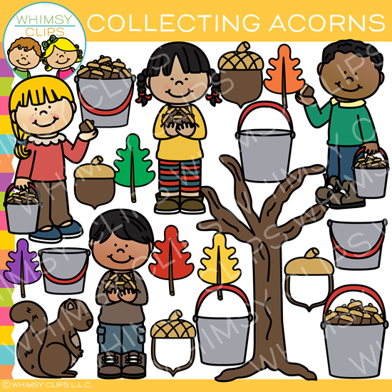 Kids Collecting Acorns Clip Art – Whimsy Clips