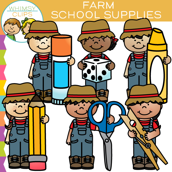Farm Kids School Supplies Clip Art – Whimsy Clips