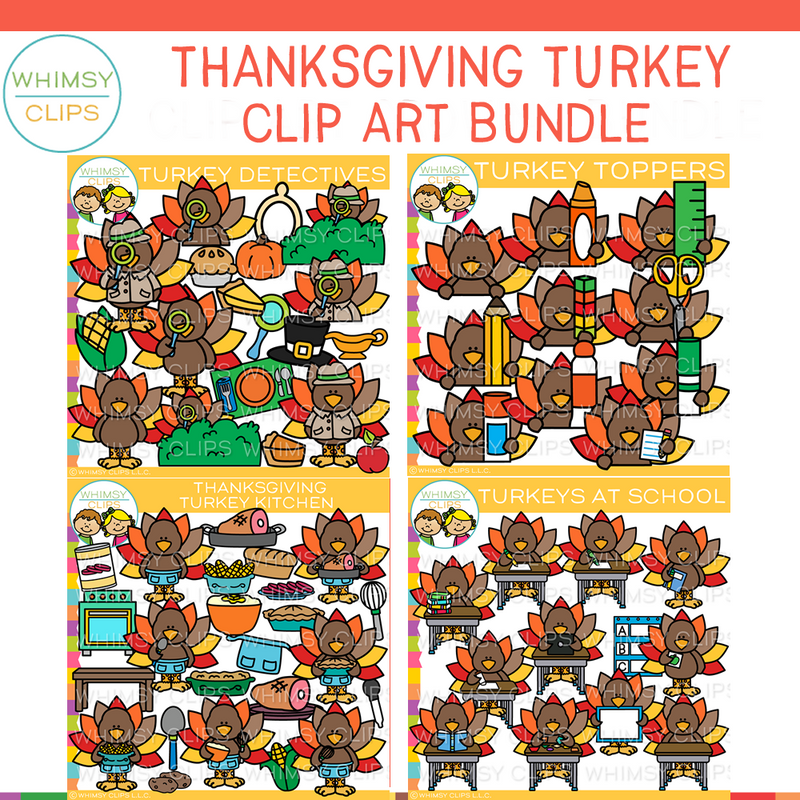 Fun Turkey Thanksgiving Clip Art Bundle – Whimsy Clips