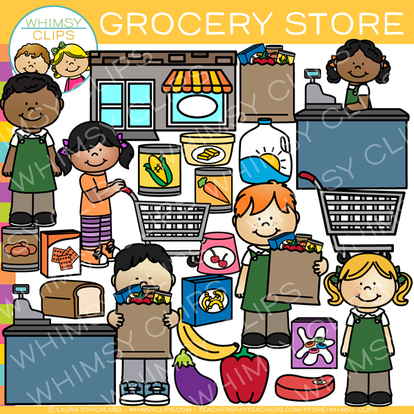 Kids Grocery Shopping Clip Art