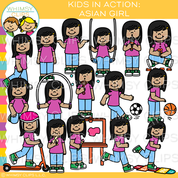 Kids In Action - Asian Girl Clip Art – Whimsy Clips