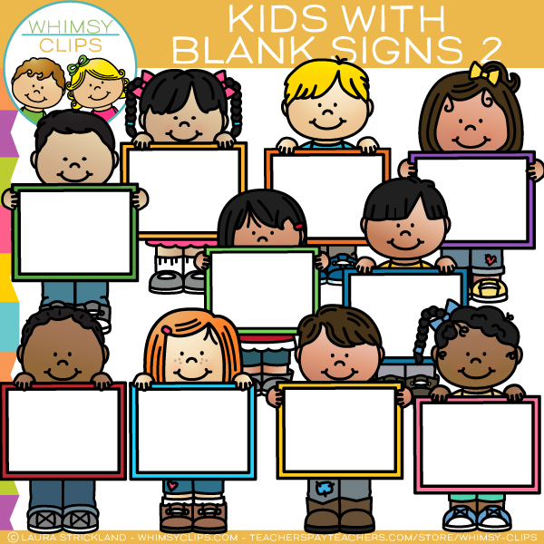 Kids Holding Blank Signs Clip Art - Set Two – Whimsy Clips