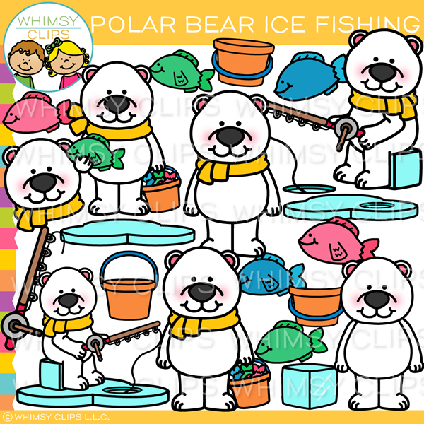 Polar Bear Ice Fishing Clip Art, Images & Illustrations | Whimsy Clips