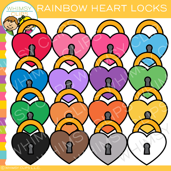 Rainbow Valentine Heart Lock Clip Art – Whimsy Clips