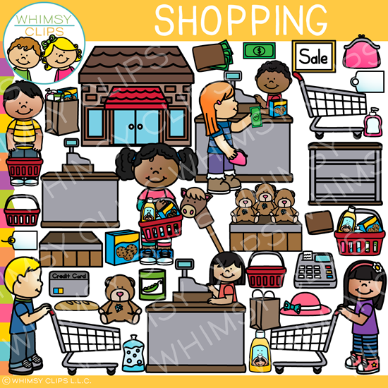 Kids Grocery Shopping Clip Art