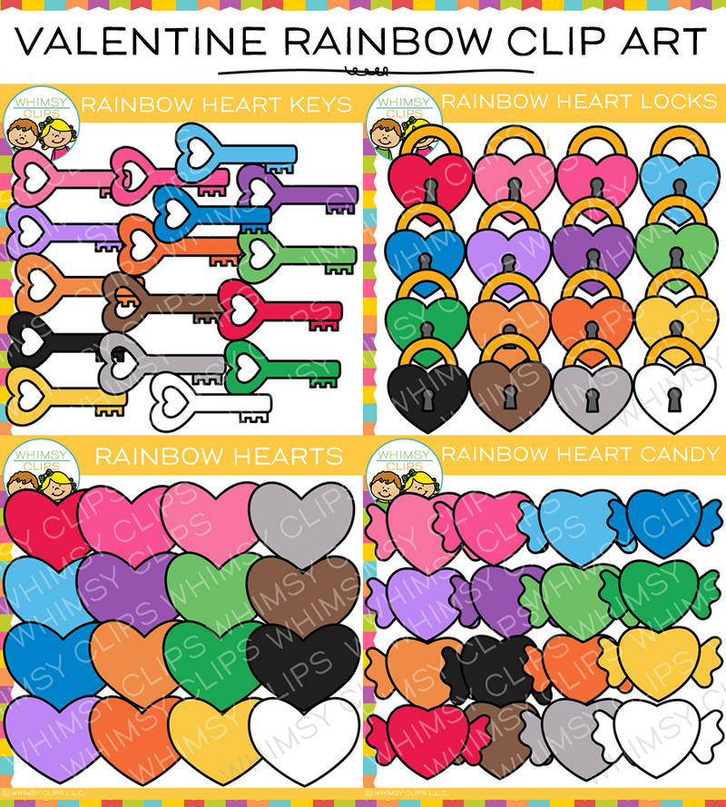 Rainbow Valentine Clip Art – Whimsy Clips