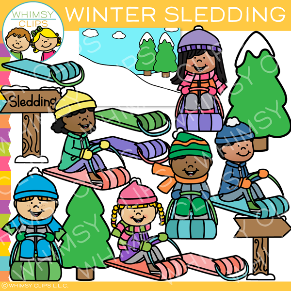 Kids Winter Sledding Clip Art – Whimsy Clips