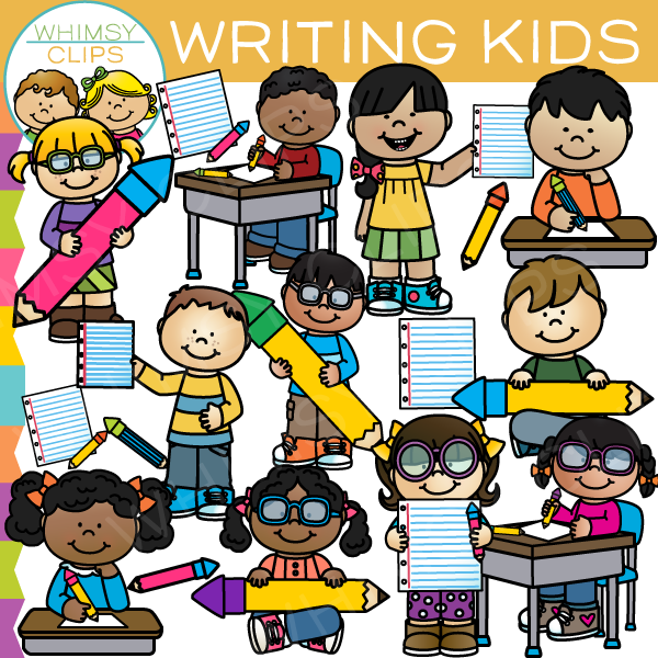 School Kids Writing Clip Art