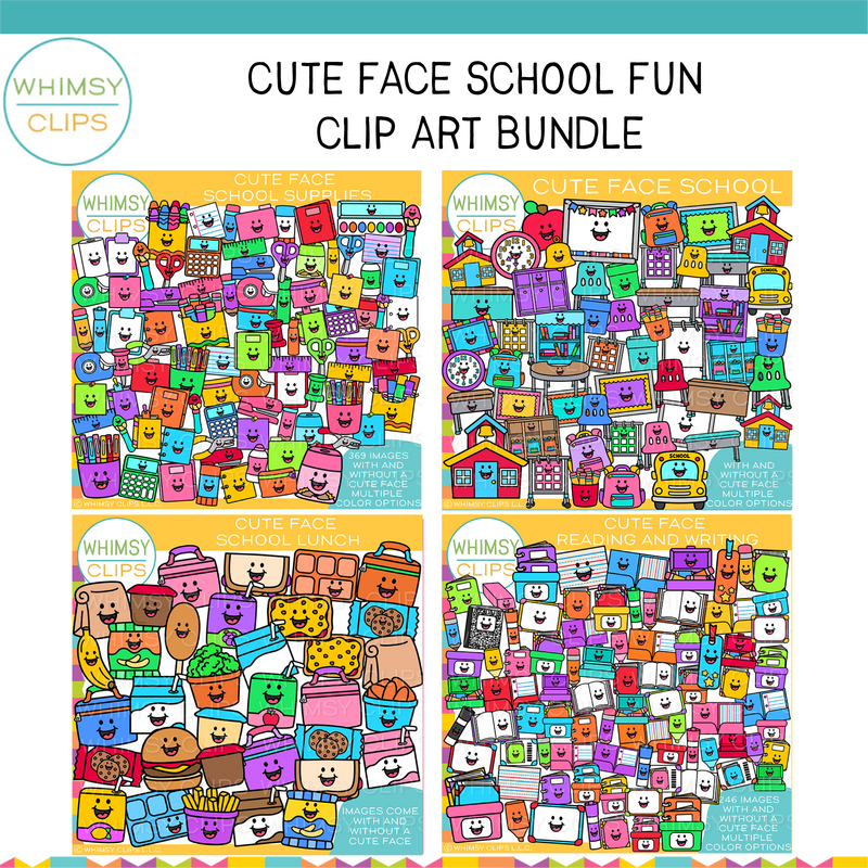 Cute Face School Fun Clip Art Bundle – Whimsy Clips