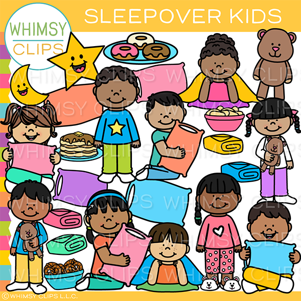 Bedtime Sleepover Kids Clip Art, Images & Illustrations | Whimsy Clips