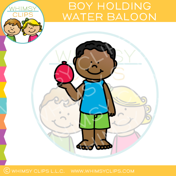 Summer Boy Holding a Red Water Balloon Clip Art – Whimsy Clips