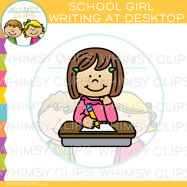 School Girl Writing At Desktop Clip Art – Whimsy Clips