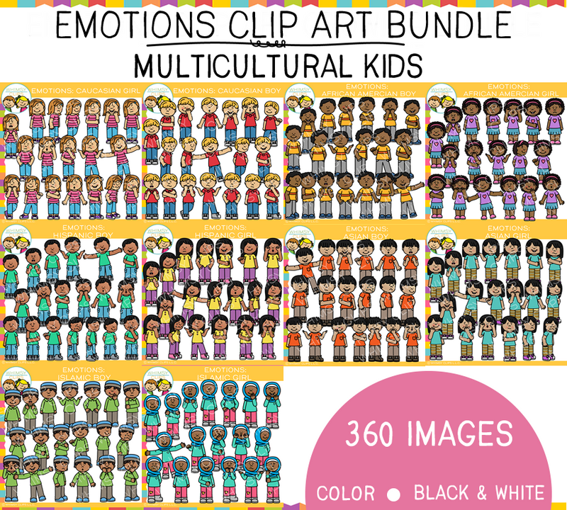 Multicultural Kids Emotions Clip Art Bundle – Whimsy Clips