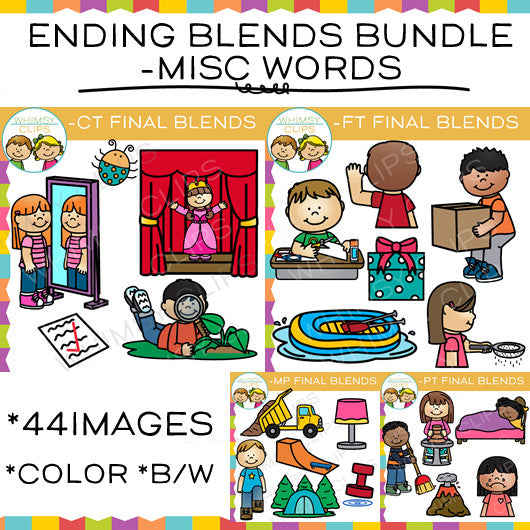 Ending Blends Clip Art Bundle - MP, CT, FT, PT Words – Whimsy Clips