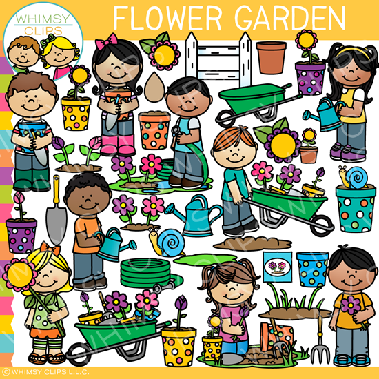 Kids Planting Flowers Clipart