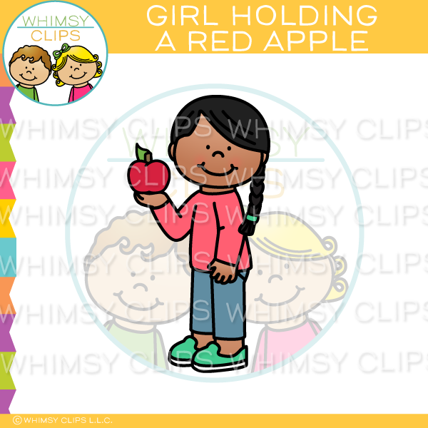 Girl Holding A Red Apple Clip Art – Whimsy Clips