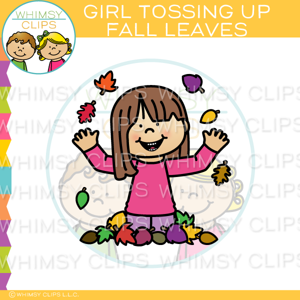 Girl Tossing Up Fall Leaves Clip Art, Images & Illustrations | Whimsy Clips