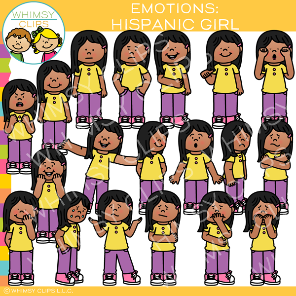 Hispanic Girl Emotions Clip Art, Images & Illustrations | Whimsy Clips