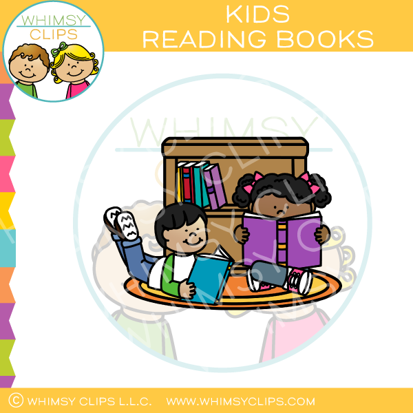 Kids Reading Books On The Floor Clip Art – Whimsy Clips