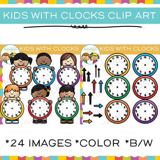 Kids with Clocks Clip Art – Whimsy Clips