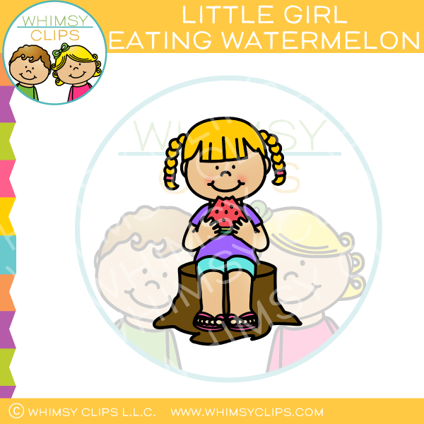 Little Girl Eating Watermelon Clip art – Whimsy Clips