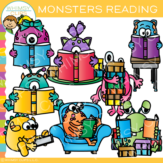 Monsters Reading Clip Art – Whimsy Clips