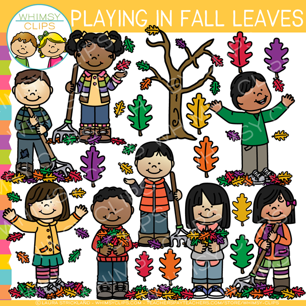 Playing in Fall Leaves Clip Art – Whimsy Clips