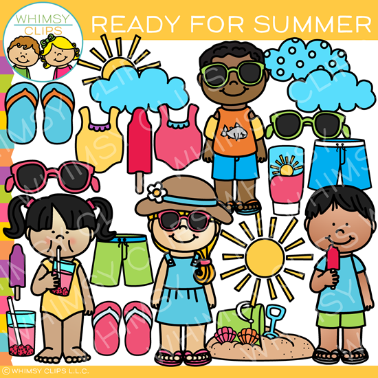 Kids Ready For Summer Clip Art, Images & Illustrations | Whimsy Clips