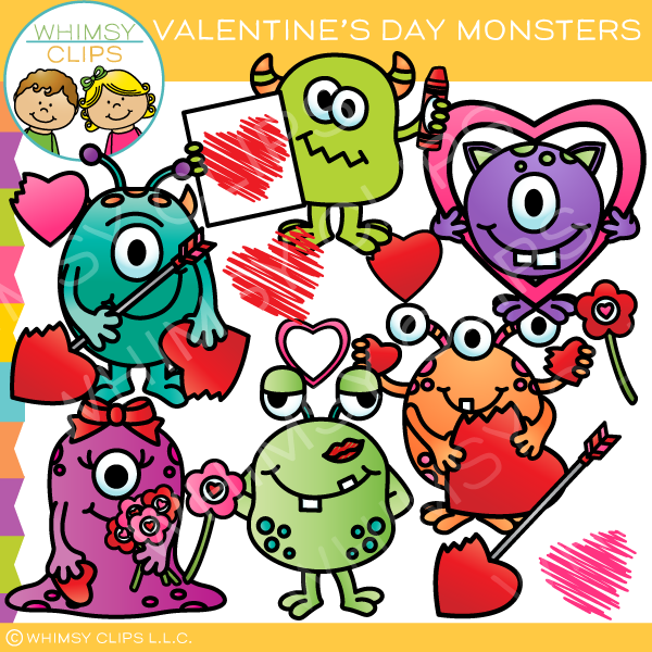 Valentine's Day Monsters Clip Art – Whimsy Clips